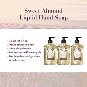 A LA MAISON French Liquid Hand Soap, Almond - Natural Hand Wash Made with Essential Oils - Biodegradable, Plant-Based, Vegan, Cruelty-Free, Alcohol & Paraben Free (16.9 oz, 3 Pack)