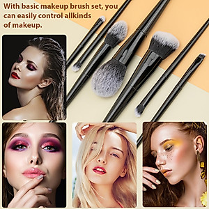 Makeup Brushes, 7Pcs Premium Synthetic Make up Brush Set, Eye Shadow Foundation Powder Blush Silicone Mask Brush Kit, Blending Sponge, Makeup Bag, Professional Beauty Tools.(Black)