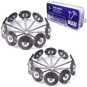ATOPLEE Wire Wheel Brush Set,20pcs 1 Inch Mini Wire Wheel with 1/8 Inch Round Shank,Crimped Wire Brush Wheel for Rust Removal, Corrosion and Scrub Surfaces,for Drill Attachment