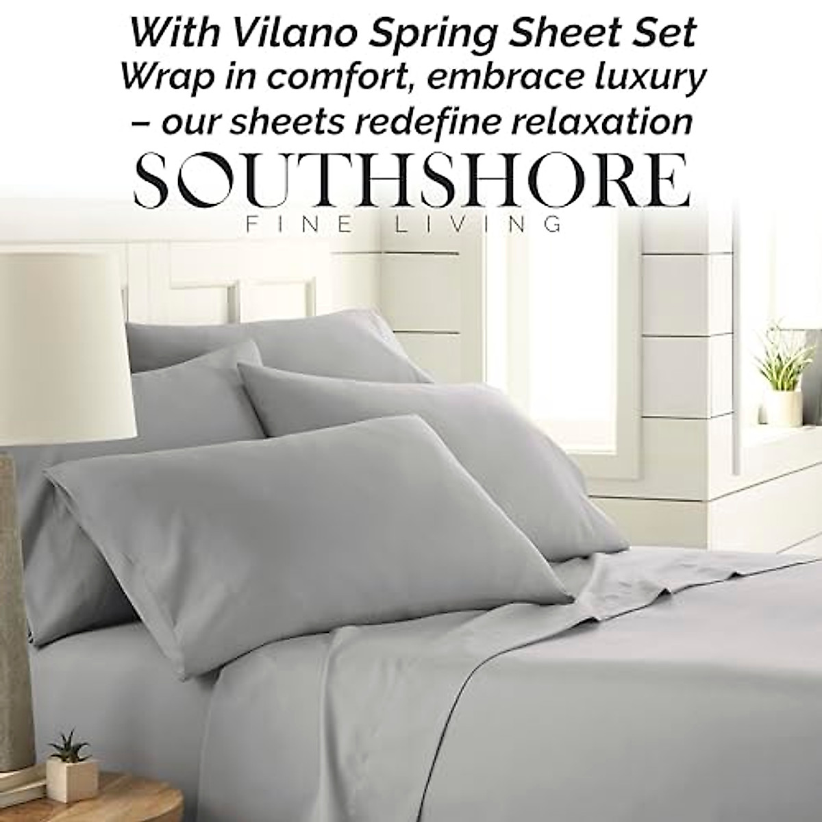 Southshore Fine Living, Inc. Extra Deep Pocket King Sheet Set, 6-Piece Ultra-Soft Microfiber Bed Sheets with 21" Deep King Fitted Sheet, Oversize Flat Sheet, 4 King Pillowcases, Steel Grey