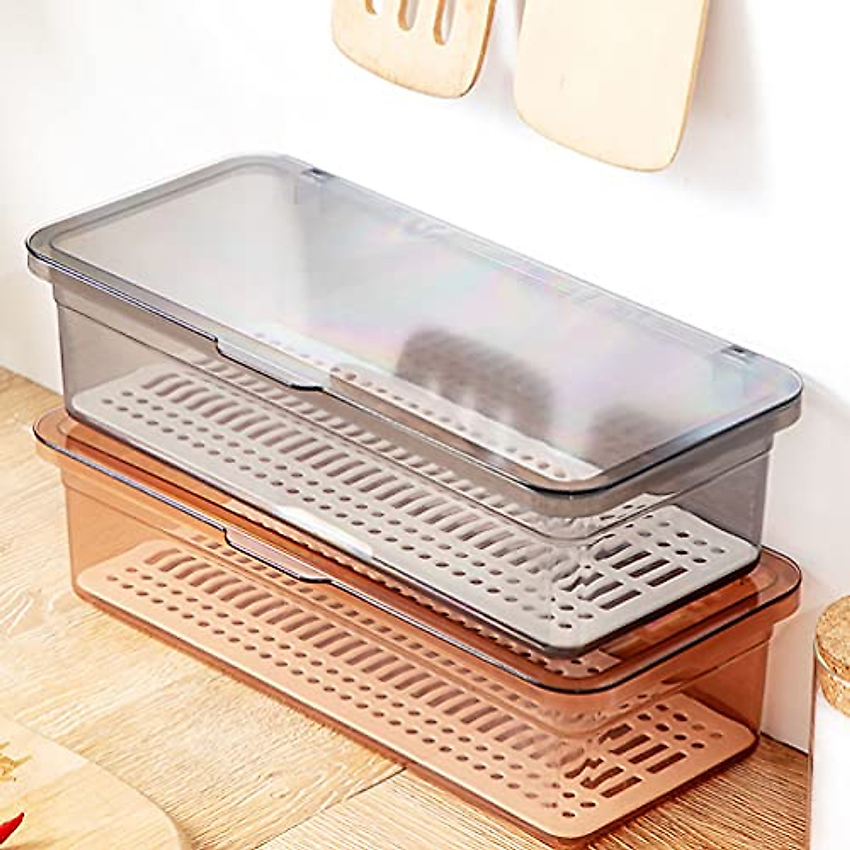 Cabilock Flatware Tray Plastic Utensil Drying Rack with Lid Chopsticks Spoon Fork Knife Drainer Basket Flatware Storage Drainer for Kitchen Countertop 2pcs