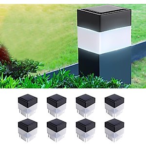 Solar LED 2In x 2In(5cm x 5cm) Fence Post Cap for Wrought Iron and Aluminum or Garden, Solar Fence Lights - 8 Pack (white light)