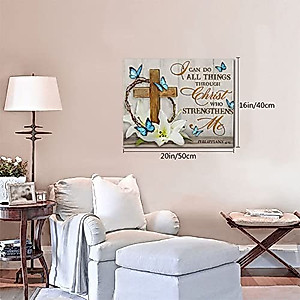 WALLOHERE Scripture Wall Art Christian Religious Wall Decor Canvas Prints Floral Wall Art Butterfly Painting Christ Faith Spiritual Posters Artworks Decor Framed For Living Room Bedroom Ready To Hang16 inches x20 inches , 16x20in