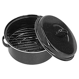 Enamel Oval Roaster, Oval Self Basting Roaster Roasting Pan with Bottom Add Water Design, for Family Kitchen