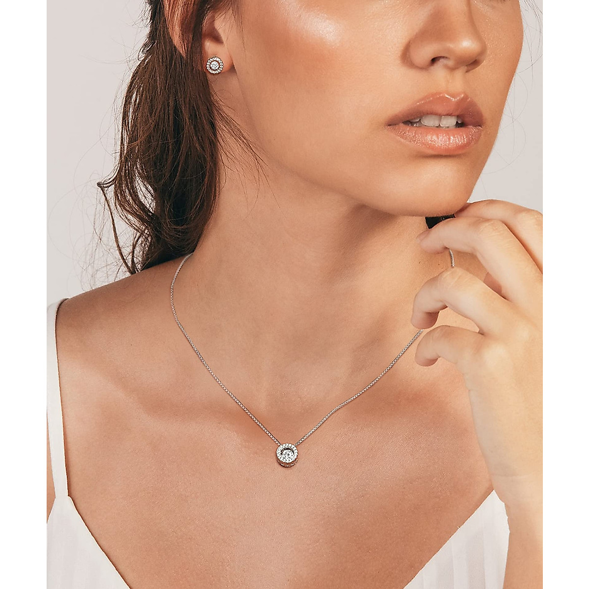 YL Round Halo Earrings Sterling Silver Dancing Diamond Solitaire Stud Earrings Cubic Zirconia Jewelry for Women