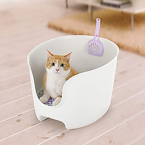 Richell PAW TRAX High Wall Cat Litter Box in White/Lavender, High Sides Cat Litter Box with Scoop | Richell Paw Trax High Wall Litter Box: Anti-Spray/Splash-Free Large Litter Box with Scoop