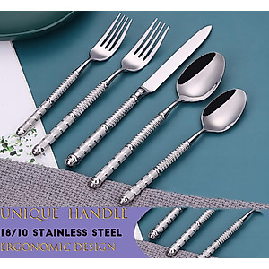 Thomaso 20-piece Round Handle Silverware Set,1810 Stainless Steel Hammered Flatware Set for 4,Silver Spoons and Forks Set,Unique Round Handle Cutlery Set,Wedding Housewarming Gift, Dishwasher Safe
