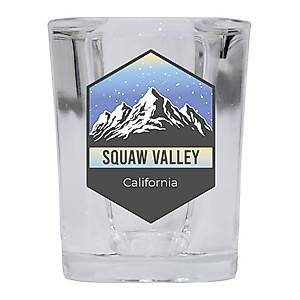 R and R Imports Squaw Valley California Ski Adventures 2 Ounce Square Base Liquor Shot Glass