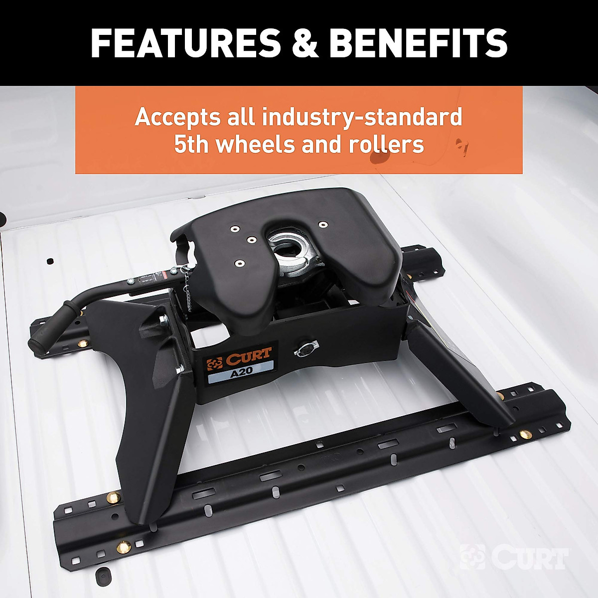 CURT 16200 Industry-Standard 5th Wheel Hitch Rails and Brackets, Carbide Black, 25,000 Pounds