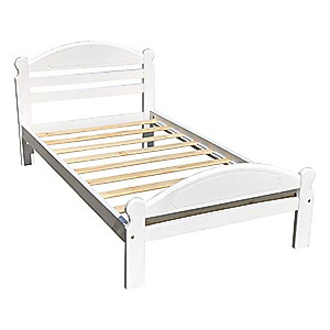 Twin XL Bed White Finish Arizona Wooden Single Bed Frame Easy to Assemble Crafted from Solid Pine Wood with Wooden Slats Includes 33.85 Tall Headboard and Footboard