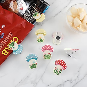 COOK WITH COLOR Cute Bag Clips - Magnetic Snack Clips for Airtight Seal, Floral Mushrooms, Pack of 8