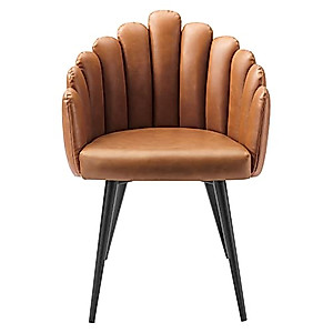 Modway Vanguard Vegan Leather Channel Tufted Dining Chair in Black Tan