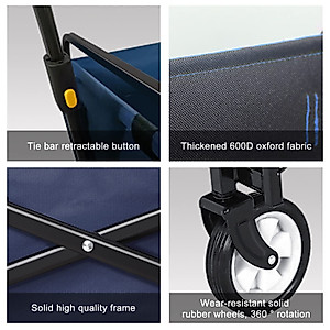 Outdoor Collapsible Wagon Seamless White Waves a Dark Blue Textured for Hoop Surface Packaging Camping Shopping Garden Cart Heavy Duty Wagon Adjustable Portable Utility Folding Wagon with Wheels