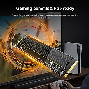 Netac 1TB PCIe Gen4x4 M.2 SSD Up to 7,300 MB/s NVMe Internal SSD with Aluminum Heatspreader High-Performance Storage for Desktop and Laptop PCs Works with PS5, NV7000-t