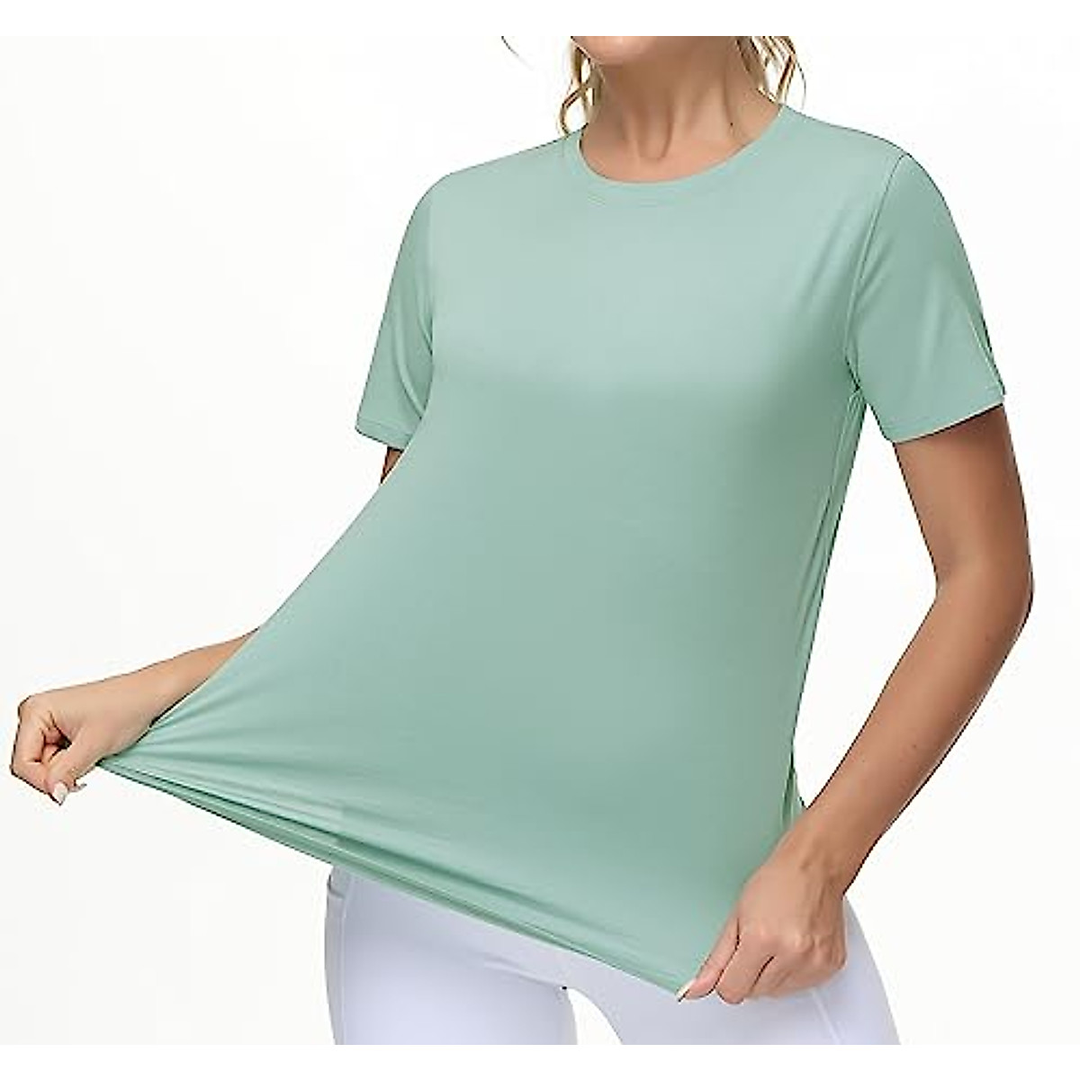 THE GYM PEOPLE Women's Workout Short Sleeve Breathable T-Shirts Athletic Yoga Tee Tops Light Green