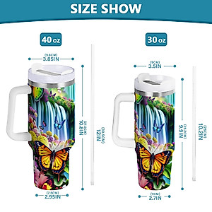 ODAWA 40 Oz Butterflies Floral Landscape Tumbler Cups with Handle and Straw, 2 in 1 Lid Insulated Stainless Steel Insulated Tumblers