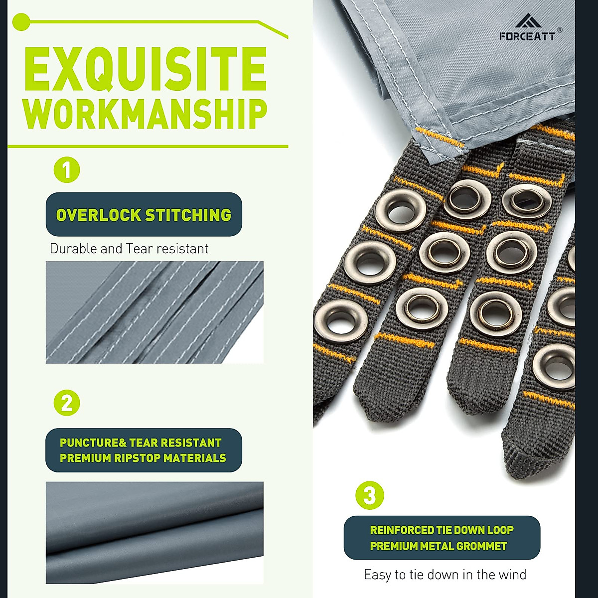 Forceatt Waterproof Camping Tarp, 2 and 3 Person Ultralight Tent tarp for Picnic and Beach Mat,Tent Footprint and Hiking (3-Person)