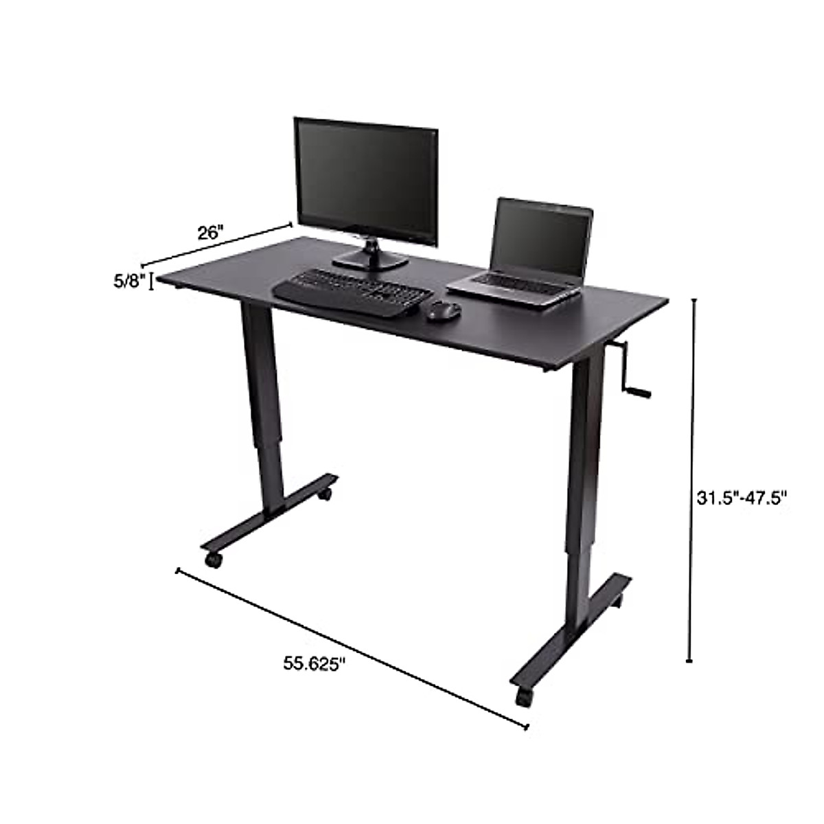 Stand Steady Tranzendesk 55 Inch Standing Desk | Height Adjustable Sit to Stand Workstation with Removable Crank Handle | Ergonomic Desk Great for Home & Office! (55.6"/ Black)
