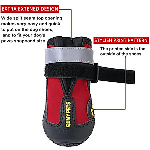 QUMY Dog Shoes for Large Dogs, Medium Dog Boots & Paw Protectors for Winter Snowy Day, Summer Hot Pavement, Waterproof in Rainy Weather, Outdoor Walking, Indoor Hardfloors Anti Slip Sole Red Size 2
