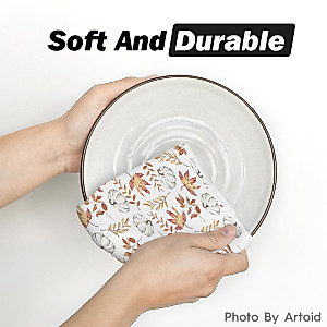 Artoid Mode Orange Leaves Pumpkin Fall Kitchen Towels Dish Towels, 18x26 Inch Farmhouse Decoration Hand Towels Set of 2