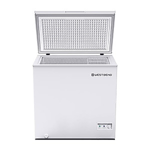 West Bend WB0700CFMW Chest Freezer with Adjustable Temperature Control, Free-Standing with Single Flip-Up Lid, Manual Defrost with Drain Perfect for Homes, Garages, Basements, 7-Cu.Ft, White