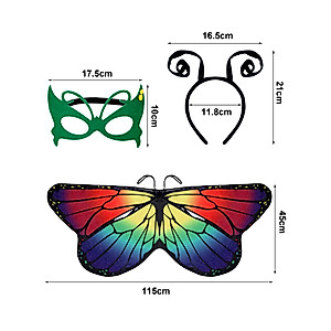 Gejoy 6 Pieces Butterfly Cloak Costume with Mask Antenna Headband for Kids Halloween Party (Colorful Style)