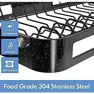 romision 2 Tier Dish Drying Rack, 304 Stainless Steel Large Dish Rack and Drainboard Set with Utensil Holder, Cup Holder and Water Tray, Dish Drainer for Kitchen Counter Space-Saving(Black)
