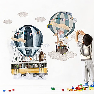 SENGTER Animals Travel Around The World Wall Stickers Cute Posters Hot Air Balloon Wall Decals Animal Stickers Kids Wall Decor Wall Murals Wall Decorations for Living Room Bedroom Nursery Decor