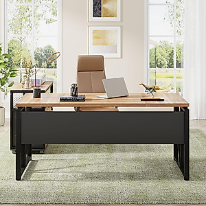 Tribesigns 63" L Shaped Desk with Drawer Cabinet, Executive Computer Desk and lateral File Cabinet, 2 Piece Home Office Furniture with Drawers for Hanging File, Doors with Locks (Brown, 63 inches)