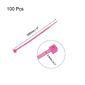 uxcell Cable Zip Ties Nylon Cable Wire Ties 4 Inch Self-Locking Nylon Tie Wraps Pink 100pcs