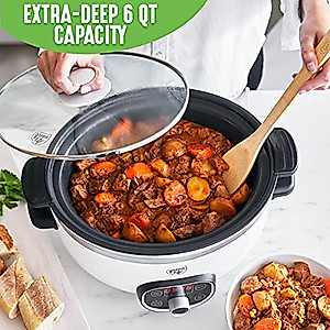 GreenLife Cook Duo Healthy Ceramic Nonstick 6QT Slow Cooker, PFAS-Free, Digital Timer, Dishwasher Safe Parts, White