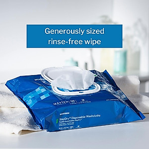 McKesson StayDry Disposable Wipe - Large Adult Body and Incontinence Washcloths with Aloe and Vitamin E, Alcohol-Free, 100 Wipes Per Pack