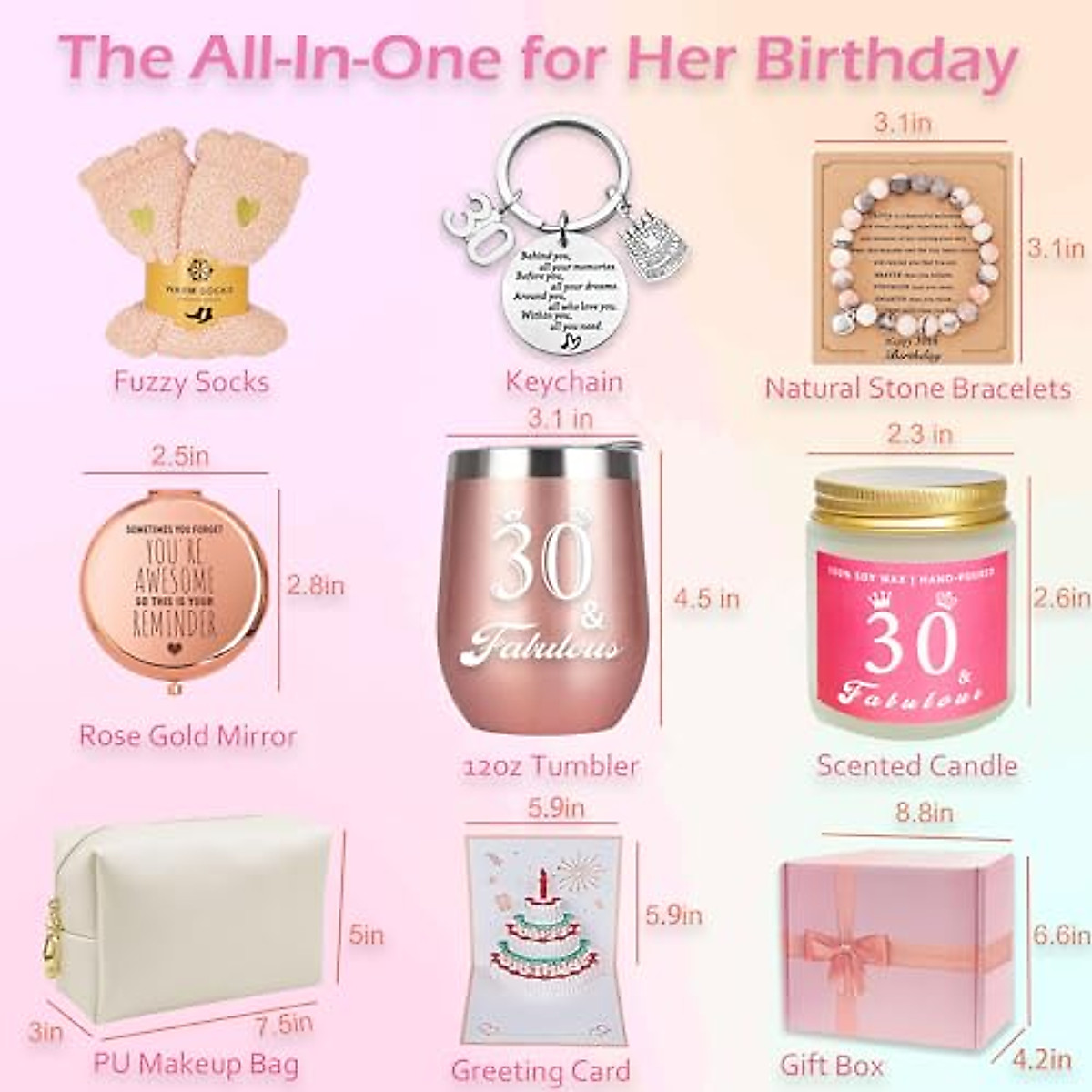 30th Birthday Gifts For Her Women, 30 Year Old Birthday Gifts For Women, Happy Birthday Basket Gifts Box for Friends Female Mom Wife Daughter Sister Girlfriend Coworker Bestie Women Birthday Unique
