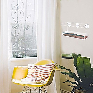 Ju&Ju Window Bird Feeder,Clear Acrylic with Removable Tray,Easy to Clean, Drain Holes and 3 Strong Suction Cups.Large Size, Weatherproof