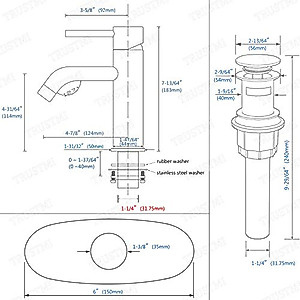 TRUSTMI Brass Single Lever Single Hole Bathroom Basin Sink Faucet with Pop Up Drain Assembly and 6-Inch Hole Cover Deck Plate,Brushed Gold