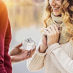 Etercycle Velvet Ring Box, Octagon Gorgeous Vintage Double Jewelry Ring Gift Box with Detachable Lid for Proposal Engagement Wedding Ceremony (Beige)