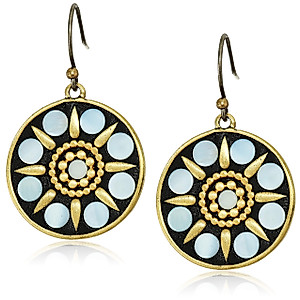 Lucky Brand Gold-Tone Hammered Mother-of-Pearl Circle Drop Earrings