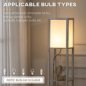 HOMCOM Modern Floor Lamp with Shelves & Dual Ambient Lighting, Tall Standing Lamp for Living Room, Bedroom with Fabric Lampshade (Bulb not Included), White