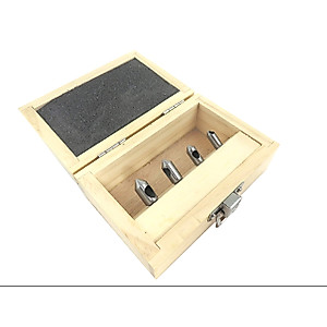 Taytools 467252 4 Piece 82 Degree Single Zero Flute Countersink Chamfering Tool Set in Wooden Box
