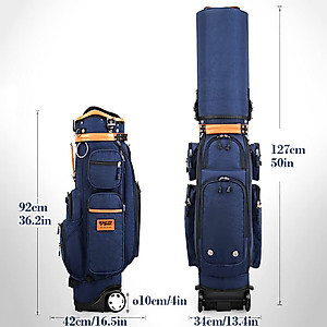 ACXZ Golf Travel Bag for Women Men with 10 Way Dividers, with Rain Cover, Cooler Pocket/Shoe Pocket, Golf Carrying Bag with Wheels, Red/Khaki/Dark Blue/Grey