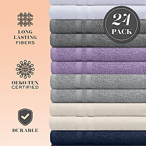 White Classic Wealuxe Cotton Washcloths - Soft Absorbent Bathroom Face Towels - 12x12 Inch - Multi - 24 Pack