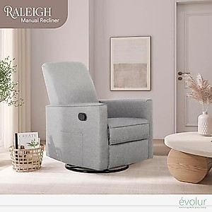 Evolur Raleigh Glider in Light Grey, Upholstered Plush Seating 360° Swivel Glider Rocking Chair, FSC Certified, Greenguard Gold & JPMA Certified Nursery Glider Recliner