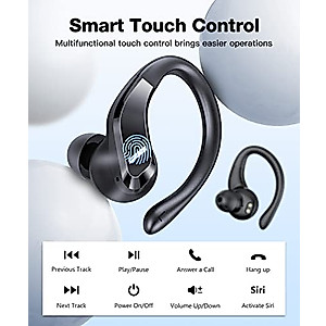 MPWHYL Wireless Earbuds, Bluetooth 5.3 Headphones with Built-in Mics, LED Display, 48H Playtime Hi-Fi Stereo Over-Ear Earphones with Earhooks, IPX7 Waterproof, Running Ear Buds for Sports