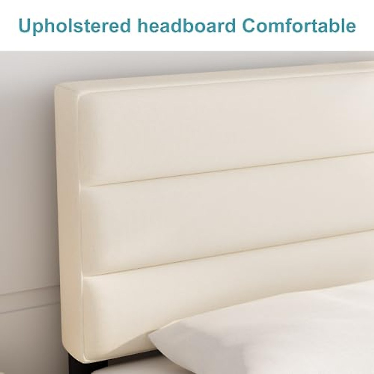 IYEE NATURE Full Bed Frame with Headboard,Sturdy Platform Bed with Wooden Slats Support,No Box Spring,Mattress Foundation,Easy Assembly,Beige