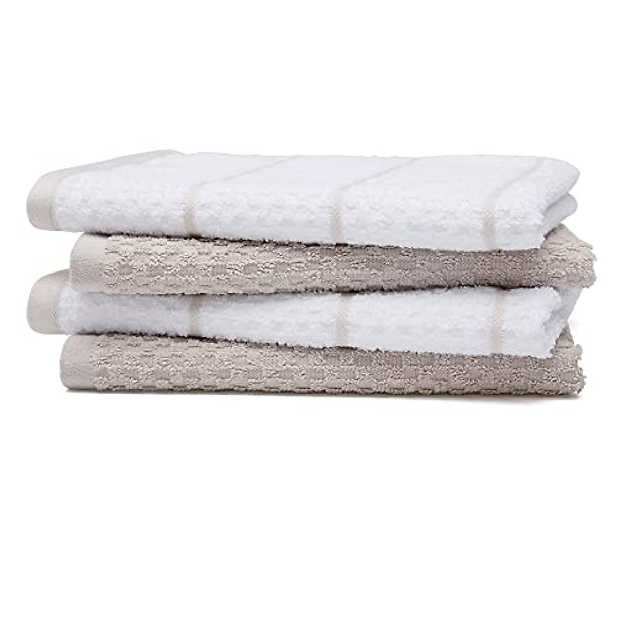 Amazon Basics 100% Cotton Soft & Absorbent, Popcorn Texture Terry Kitchen Cloth, Pack of 4, Beige Stripe, 28"L x 16"W