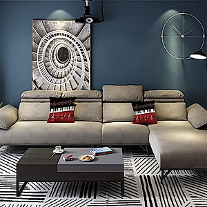 Ofocam Throw Pillow Cover Red Black White Piano Keys and Notes Square Decorative Throw Pillow Cushion Case for Home Couch Living Room Bed Sofa Car 18 x 18 Inches Pillowcase