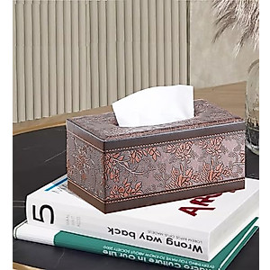 Leather Tissue Box Cover Retro Rectangular Facial Tissue Box Holder, Modern Napkin Storage Caddy with Magnetic Bottom, Pumping Paper Dispenser Case for House Bathroom Office Car Living Room