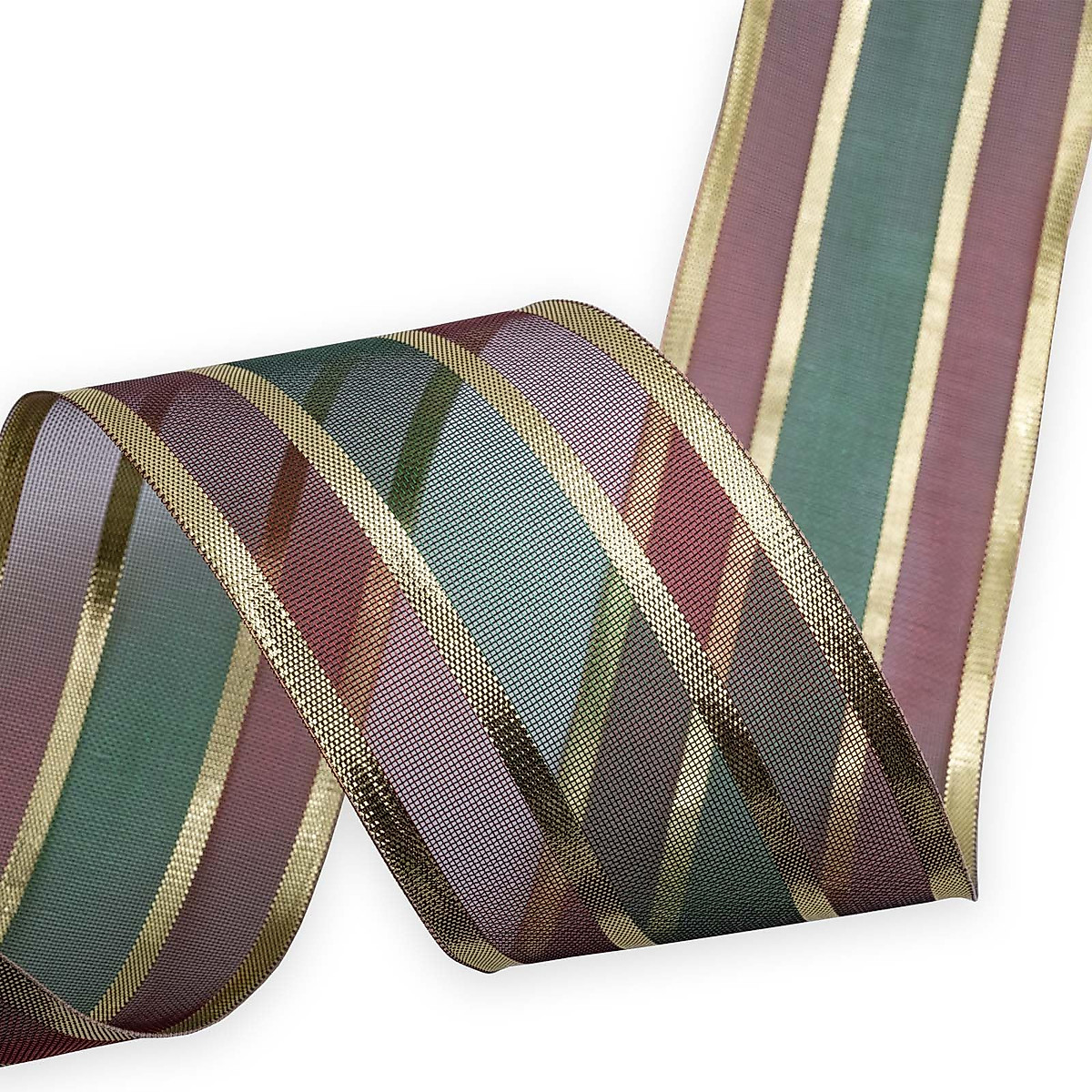 XMRIBBON Metallic Christmas Wired Ribbon Gold Red Green Striped Ribbon - 2 1/2" x 10 Meters,for Gift Wrapping, Tree Topper, Garland, Wreath