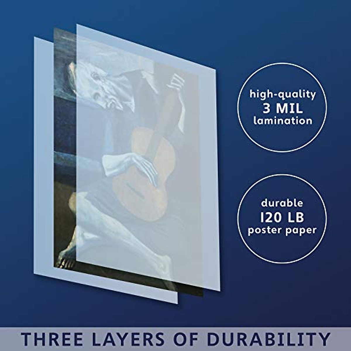 3 Pack - Vitruvian Man by Leonardo Da Vinci + The Old Guitarist by Pablo Picasso + Van Gogh Skeleton Poster - Fine Art Prints (Laminated, 18" x 24")