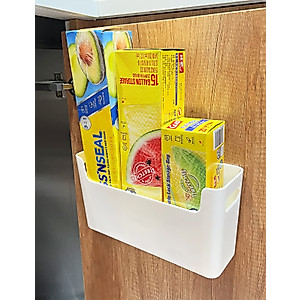 FavoThings 2 Pack Cabinet Door Organizer Adhesive Mount Kitchen Wrap Organizer Container Plastic Storage Shelf Versatile for Kitchen, Bathroom, Office, Bedroom, Garage, Craft Room, White